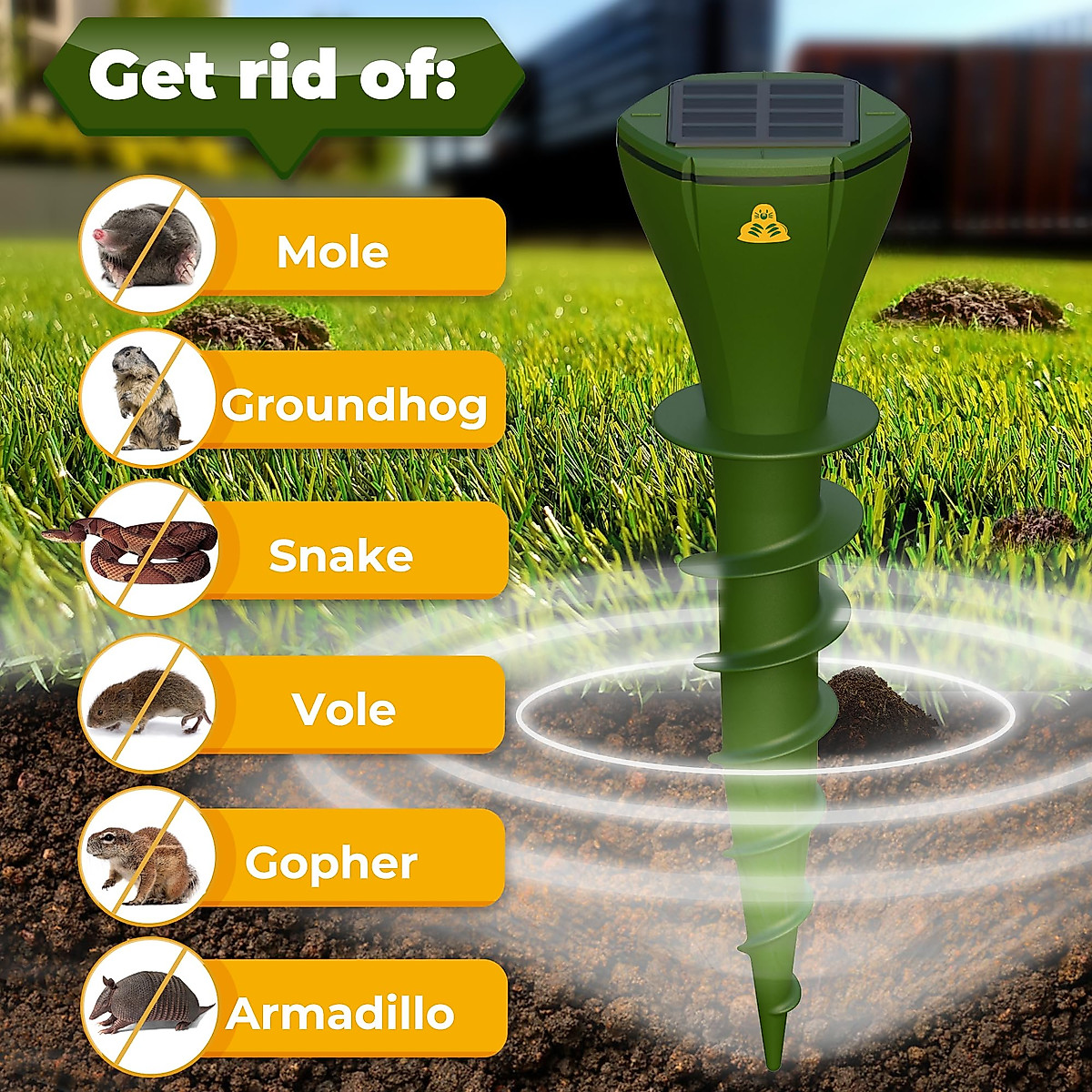 Solar Powered Mole Repellent for Lawns Screw Gopher Repellent Quiet Outdoor Vibration Deterrent Get Rid of Snake Vole Racoon Armadillo and Other Burrowing Pests (8 Pack)