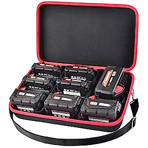 Extra Large Battery Holder Storage Case for Milwaukee M18/ M12 Lithium-Ion, Batteries Charger Organizer Carrying Box Holds 18V 12V 2.0/3.0/4.0/6.5/5.0/8.0/6.0/9.0/12.0-Ah Batteries, Adapter (Bag Only)