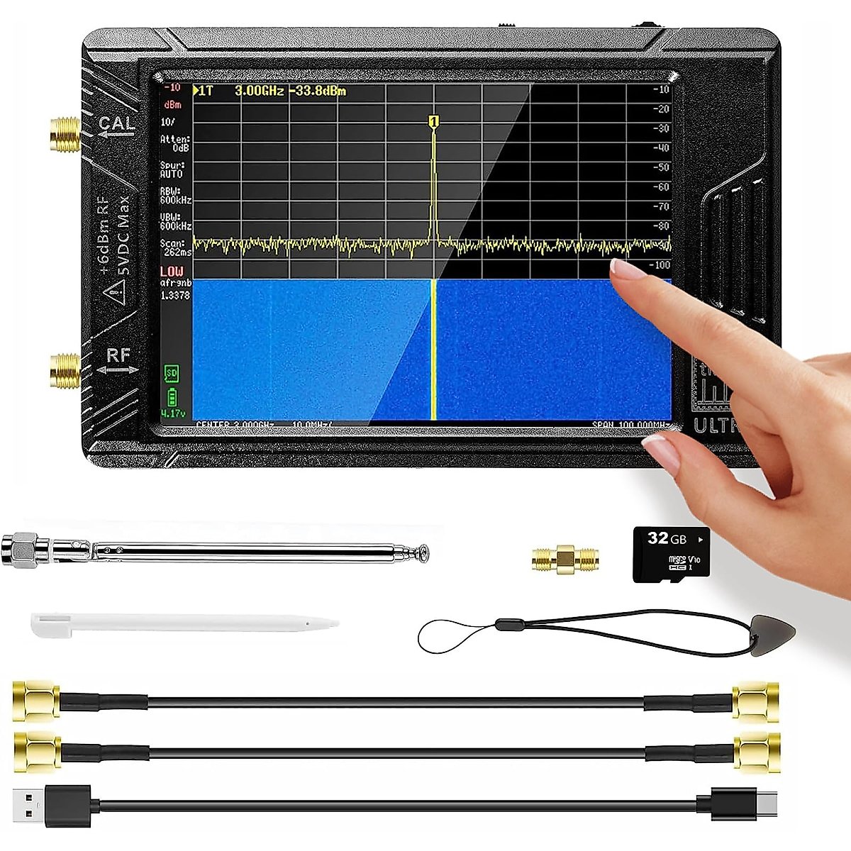 Upgraded TinySA Ultra Spectrum Analyzer, GOOZEEZOO 4inch 100kHz-5.3GHz Frequency Analyzer 2-in-1 100kHz to 800MHz MF/HF/VHF UHF Input 3000mAh Battery & 32GB SD Card V0.4.5.1