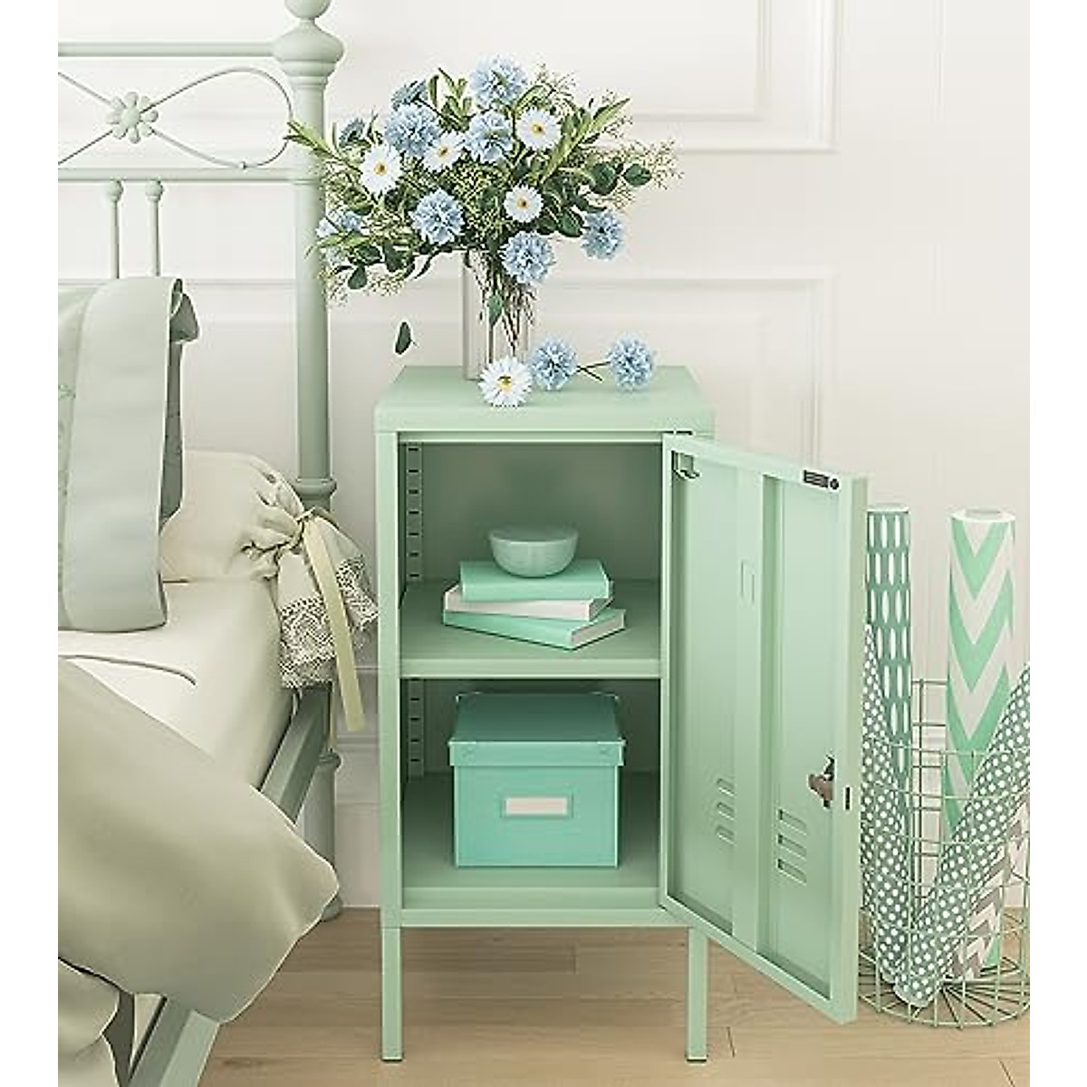 Aiasuit 2 Tiers Locker Safe Lockable Coffee Table Metal Locker Bedside Cabinet Children's Bedside Cabinet Green Size: 27.55”H x 13.78”W x 14.96”D