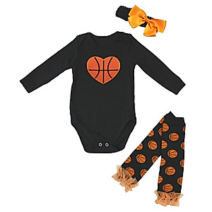 Petitebella Basketball Heart L/s Baby Bodysuit Leg Warmer Nb-18m (Black, 3-6 Months)