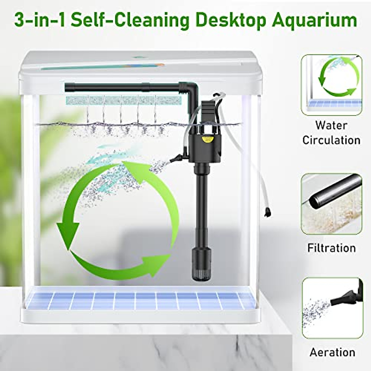 PONDON 8 Gallon Fish Tank, Glass Aquarium Starter Kit, Includes Filter and LED Lighting (White, 8Gallon)