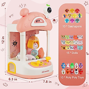 Dulsaera Claw Machine Kids, Mini Candy Machine Vending Arcade Game Toys Girls 3 4 5 6 7 Year Old, Grabber Prize Dispenser Toy w/ 35 Plush Toys Perfect Christmas & Birthday Gifts Ages 8-12 Pink