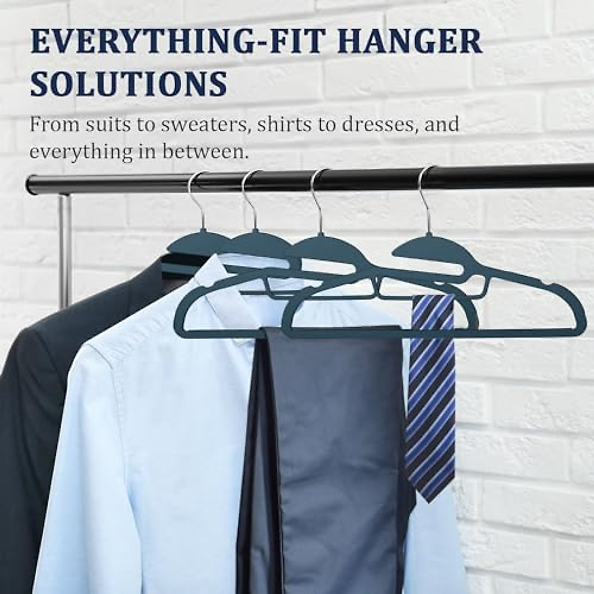 Flysums Plastic Hangers, 50 Pack Coat Hangers Rubber Coated Clothes Hangers with Non-Slip Design, Ultra Slim & Heavy Duty Suit Hangers, Space Saving Hangers for Closet (Blue- S Shaped)