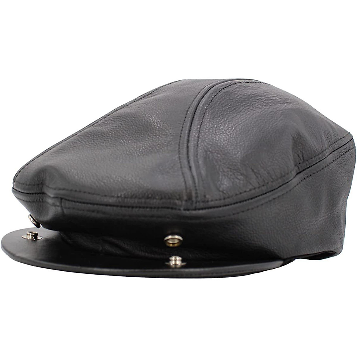 Men Genuine Newsboy Leather Hat Cap Gatsby Flat Golf Cabbie Made in USA (Small/Medium, Black) 21 1/2-22 1/4 ; Inches 55-57CM / 6 7/8-7 1/8