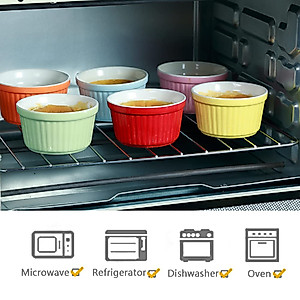 YAZYLIFE Ramekins 6oz Oven Safe,Creme Brulee Ramekins and Souffle Dishes,Porcelain Ramekin Baking Bowls,Dipping Sauce Dish.Pudding Cups,Set of 6,Colorful. (Colorful)