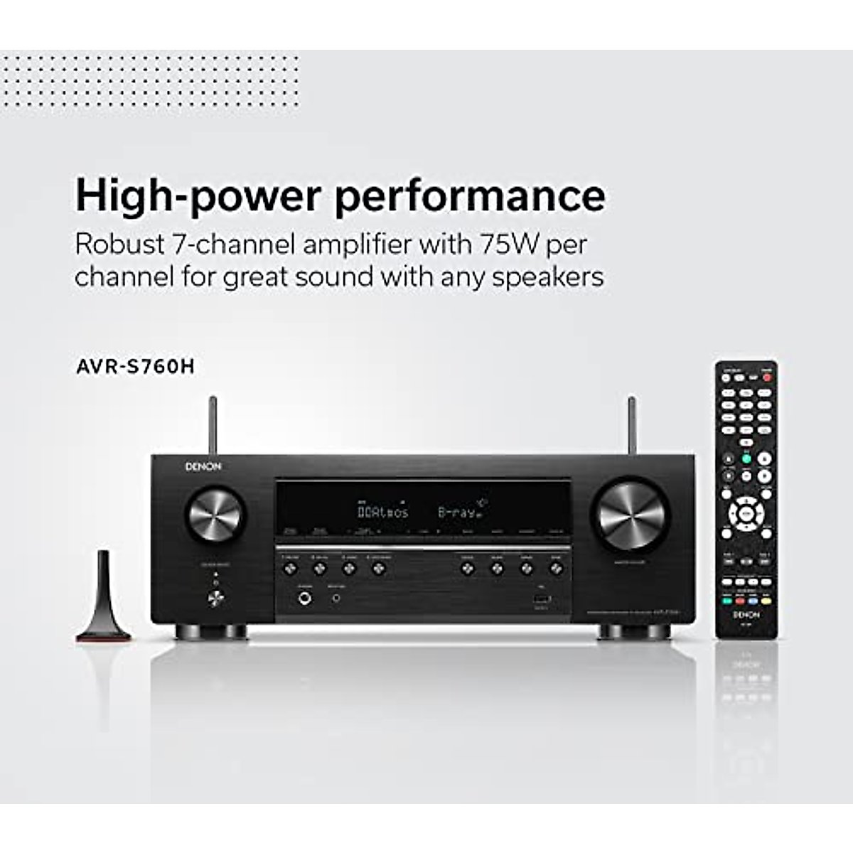 Denon AVR-S760H 7.2 Ch AVR - 75 W/Ch (2021 Model), Advanced 8K Upscaling, Dolby Atmos Height Virtualization, DTS Virtual:X & More, Wireless Streaming, Built-in HEOS, Amazon Alexa Voice Control