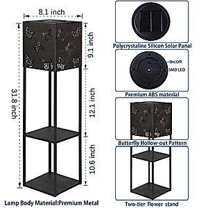 GCMacau Solar Garden Lights, Butterfly Hollow Out Projection 2 Tier Flower Stand Solar Lantern Decorative, Premium Metal 3500K LED Solar Landscape Lights Outdoor Waterproof for Patio Lawn Yard