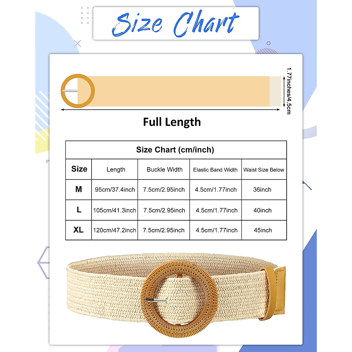 WILLBOND 4 Pcs Straw Woven Belt Elastic Stretch Rattan Buckle Waist Belt Women Skinny Raffia Dress Waist Band(Retro Color,Large)
