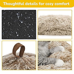 CATISM Cat Bed, Cat Cave for Indoor Cats, Soft Cat Dome, Self-Warming 2 in 1 Foldable Pet Cat House with Washable Cushioned Pillow Calming Fluffy Dog Beds for Small Dogs with Anti-Slip Bottom Brown