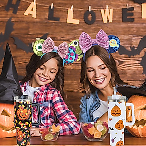 TINVSKQQKJ 40oz Pumpkin Tumbler Double Stainless Steel Insulated Halloween Cup,Stainless Steel Coffee Tumbler with Handle Double Vacuum Leak Proof Travel Coffee Mug Halloween Gifts for Women