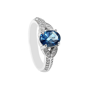925 Solid Silver Natural London Blue Topaz 8X6 MM Oval Cut December Birthstone Statement Unisex Proposal Ring For Love and Friendship Gift (Rhodium Plated Silver, 6)