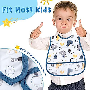 Jeyiour 24 Pcs Baby Waterproof Bibs with Food Catcher Adjustable Snaps Plastic Feeding Bibs for Toddlers, 6 to 36 Months