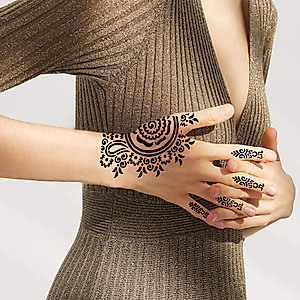 20 Sheets Large Henna Tattoo Stencils, Temporary Tattoo Templates for Hand Forearm Indian Arabian Glitter Airbrush Tattoo Stickers for Girls Woman