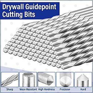 Tondiamo 50 Pcs Drywall Bit Drywall Guide Point Cutting Bits Diameter Drywall Router Bits Drywall Tools, Cutting Drywall, for Use with Spiral Saw (1/8 )