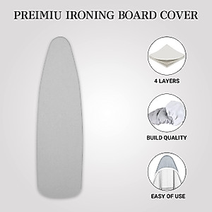 ZOES HOMEWARE Ironing Board Cover and Pad | 100% Cotton Cover with Padding Standard Size with Aluminum Coating | Heat-Reflective Ironing Board with Elastic Edges Set | 54"x15" Grey