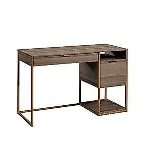 Sauder International Lux Single Pedestal Home Office Desk, L: 47.48" x W: 20.00" x H: 29.72", Diamond Ash Finish