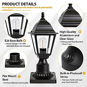 Dusk to Dawn Outdoor Post Lights Hardwired 120V, Aluminum Outside Post Lantern with Pier Mount, Exterior Lamp Pole Lantern Head with Clear Glass, Matte Black Post Light for Patio,Garden,Walkway