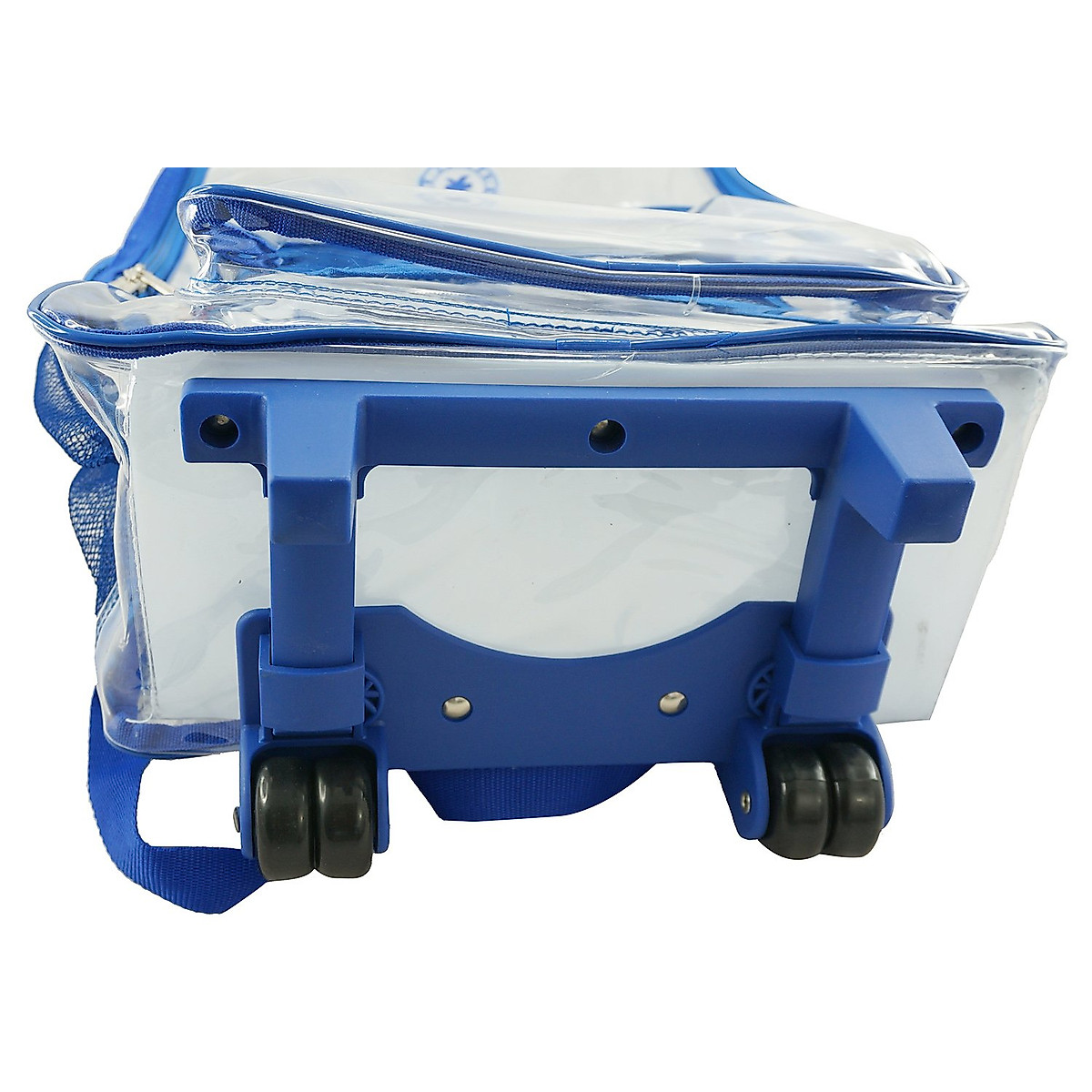 K-Cliffs Rolling Clear Backpack Heavy Duty Bookbag Quality See Through Workbag Travel Daypack Transparent School Book Bags with Wheels Royal Blue