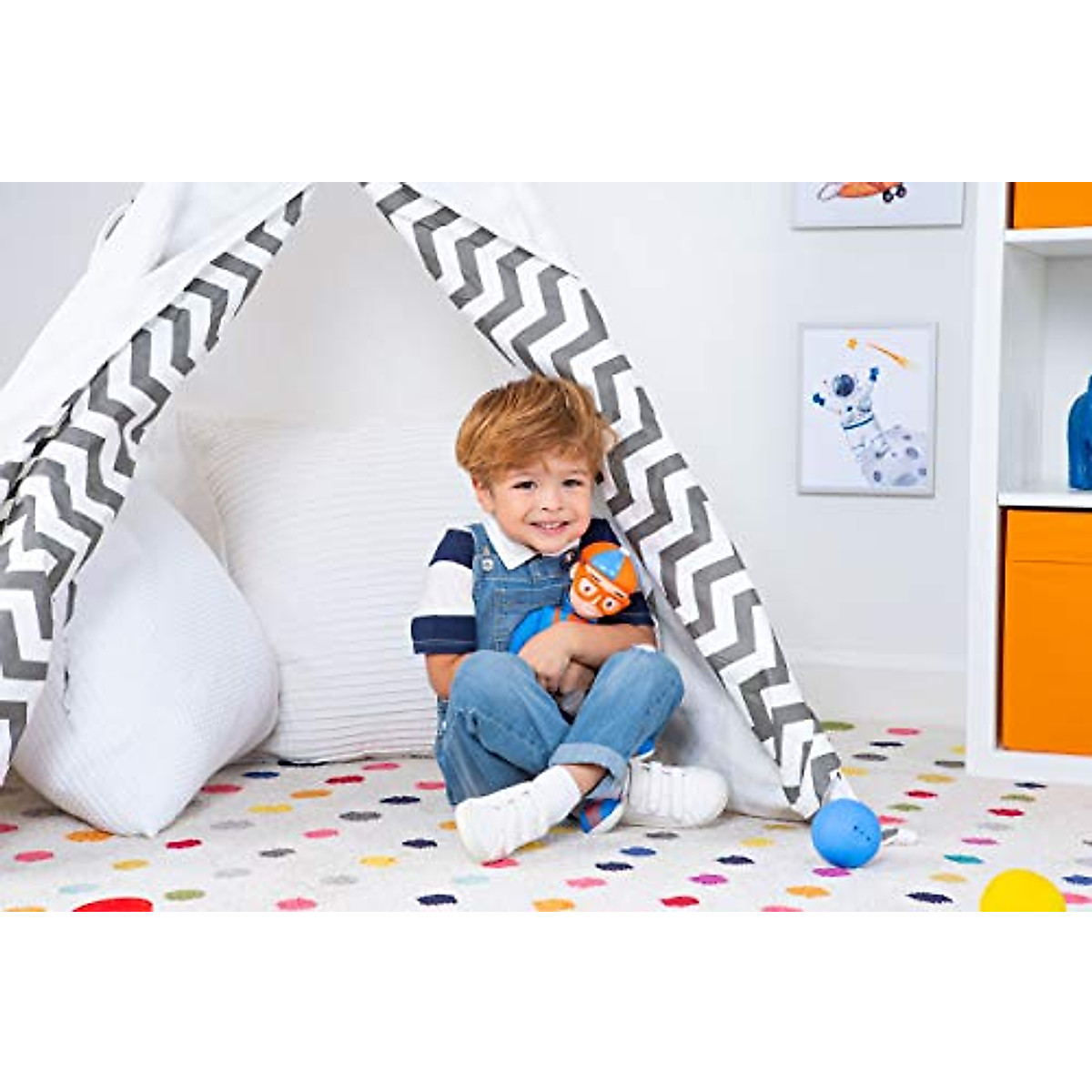 Blippi Bendable Plush Doll, 16” Tall Featuring SFX - Squeeze The Belly to Hear Classic catchphrases - Fun, Educational Toys for Babies, Toddlers, and Young Kids