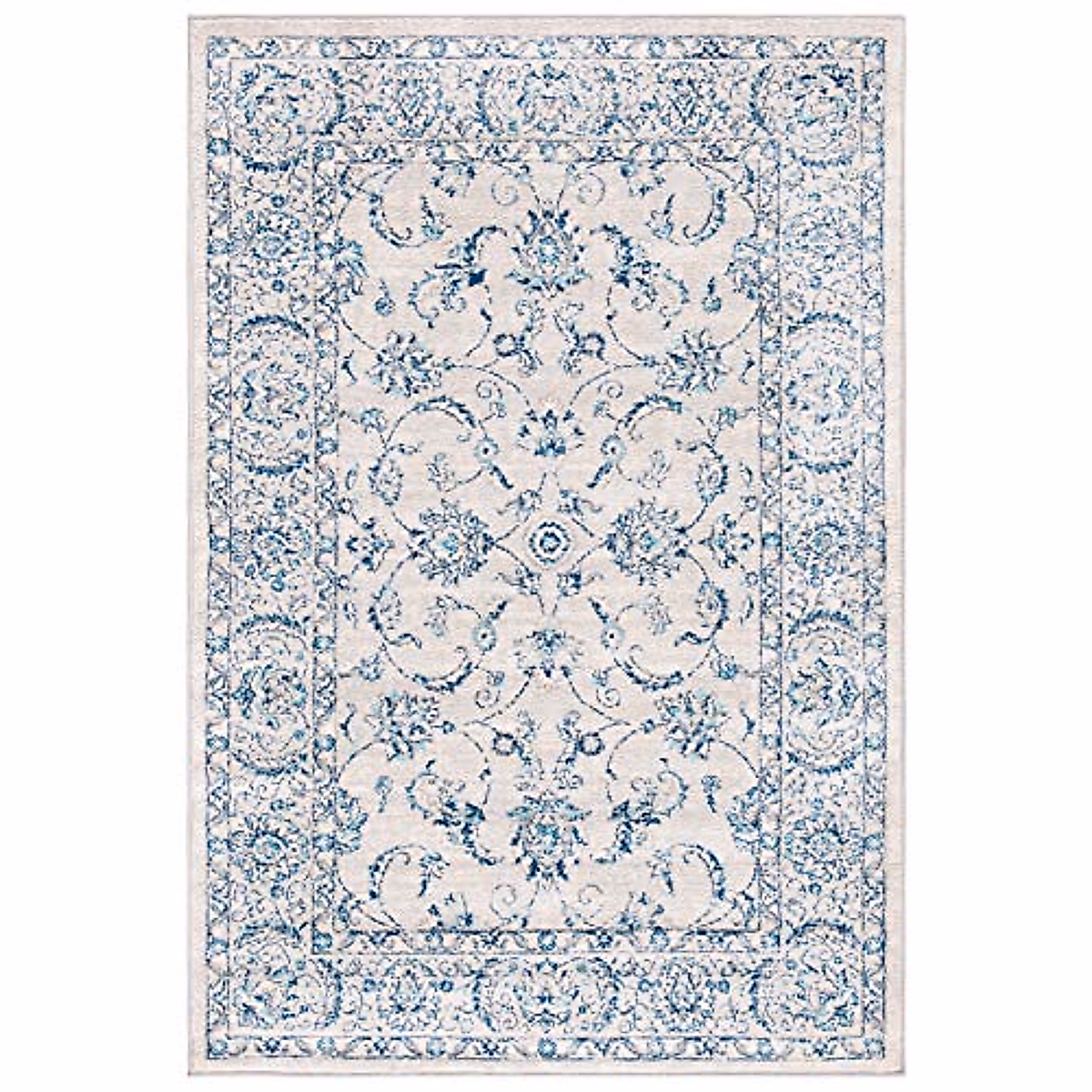 SAFAVIEH Brentwood Collection 3' x 5' Light Grey/Blue BNT854G Oriental Floral Scroll Non-Shedding Living Room Bedroom Accent Rug