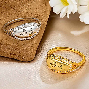 Dearlovey Personalized Birthflower Hummingbird Agate Ring, Hummingbird Ring with Birthflower, Vintage Ring, Gift for Grandma/Mom