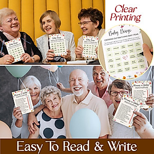 WOODAMORE Wildflower Baby Shower Games for Girl - Baby in Bloom Baby Shower Games Funny, Baby Shower Bingo Game, Floral Baby Bingo for Baby Shower Girl, Mommy Or Daddy Game, Baby Shower Word Scramble