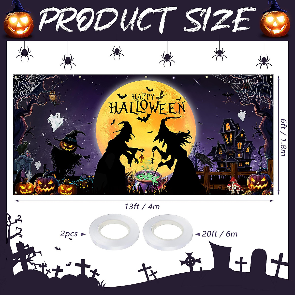 Large Halloween Garage Door Cover Garage Door Decoration Backdrop Party Background Wall Banner for Outdoor Halloween Themed Party Decoration 6 x 13 Ft (Backdrop-01)