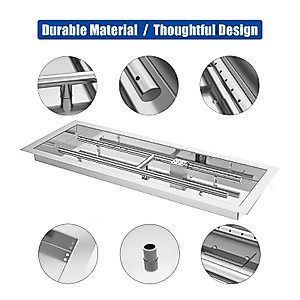 GRISUN Drop-in Fire Pit Kit 30 x 10 Inch, H-Shape Burner with Pan, Come with Upgraded Spark Ignition Kit for Gas Fire Pit, Fire Pit Table Insert Stainless Steel, Suitable for Indoor Outdoor Decoration