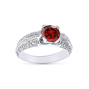 AFFY Round Shape Simulated Garnet In 14K White Gold Over 925 Sterling Silver Ring Size 13.5