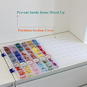 BangQiao 2 Pack Fixed 48 Grids Clear Plastic Divider Storage Box, Transparent Organizer Container Case for Bead, Button, Jewelry, Diamond, Craft, Small Parts, Sewing Kit，DIY Accessories