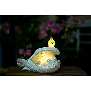 HONGRUIART Solar Sleeping Baby Angel Statue, Solar Light Cherub Angel in Wings with Bird, Memorial Guardian Angel Bady Statue Indoor and Outdoor Home Garden Decoration