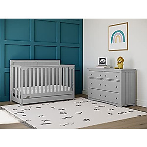 Graco Hadley 5-in-1 Convertible Crib with Drawer (Pebble Gray) – GREENGUARD Gold Certified, Crib with Drawer Combo, Full-Size Nursery Storage Drawer, Converts to Toddler Bed, Daybed
