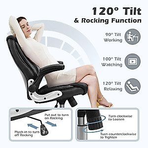 SEATZONE Executive Home Office Chair High Back Soft Velvet with Flip-up Armrests Adjustable Height and Lumbar Support, Comfortable Computer Chair for Adults, Modern Beige