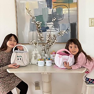 Personalization Universe Teal and Grey Personalized Easter Bunny Basket Bag, Embroidered Baby Name, Perfect for Easter Egg Hunts, Custom Easter Egg Hunt Accessory, Ideal For Easter Basket Stuffers