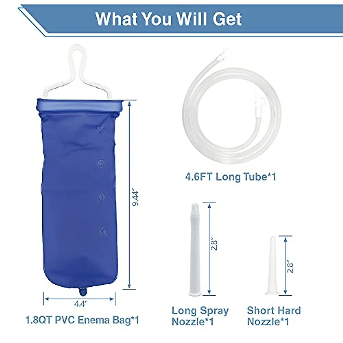 TopQuaFocus 1.8Quart Enema Bag Kit Home Coffee Enema Bag Kit for Colon Cleansing Portable Enema Bag for Colonic Cleanse 4.59 FT Hose