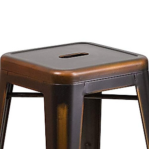 EMMA + OLIVER Commercial Grade 24" H Backless Distressed Copper Metal Indoor-Outdoor Stool