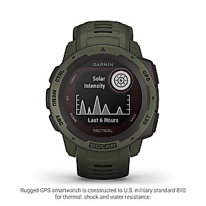 Garmin Instinct Solar Tactical, Solar-Powered Rugged Outdoor Smartwatch with Tactical Features, Built-in Sports Apps and Health Monitoring, Moss Green (Renewed)