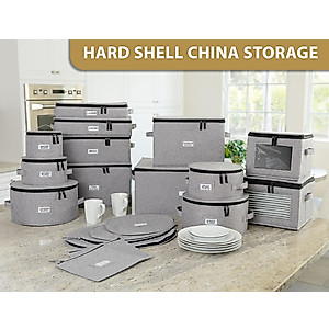 China Storage Container for Saucer and Appetizer Plates - 7" W x 5.5" H - Includes 12 Felt Dividers. Hard Shell and Stackable
