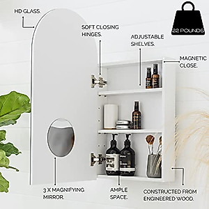 Arched Medicine Cabinets for Bathroom with Mirror, Semi Recessed Or Surface Mounted Bathroom Mirror Cabinet with Storage - 17" x 32" in, Bathroom Medicine Cabinet with Mirror -Modern Arched Cabinet