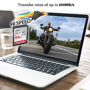 HeroFiber SanDisk 64GB Ultra Class 10 SDXC UHS-I Memory Card + Card Reader for Canon EOS Rebel T7i T7 T6i T6S T6 T5i T5 T3i SL3 SL2 SL1 EOS 90D 80D 77D 70D 60D M50 RP M6 Mark II M200 DSLR Cameras, White (111)