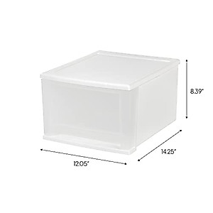 IRIS USA 17 Qt. Plastic Stackable Storage Drawers, Medium, 4 Pack, Multi-Purpose Bins for Bedroom, Bathroom, Closet, Dorm, Craft Room, Garage, Nursery, Office, Under Sink, White