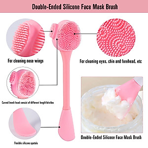 Silicone Facial Cleansing Brush 3 Designs, Beomeen 4 in 1 Handheld Face Scrubber for Deep Gentle Exfoliating, Double-Ended Face Wash Scrub Brush for Face Skincare and Massage (Pink)