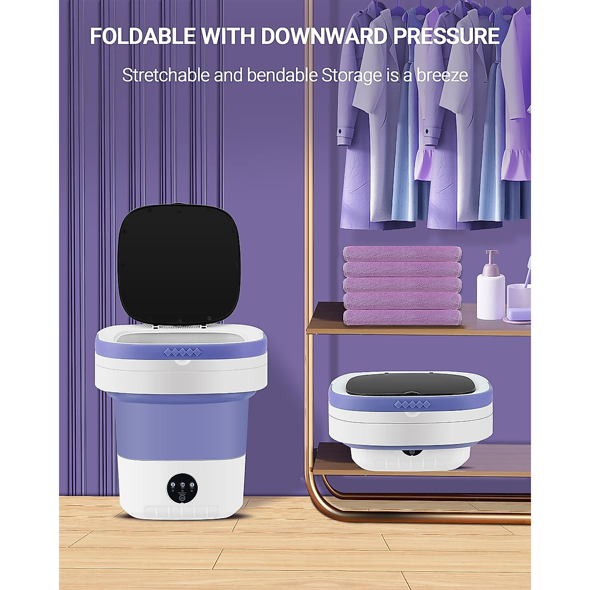 NISHCON Portable Washing Machine, 11L Upgraded Large Capacity Mini Washer with Spin Basket, Small Washing Machine for Apartments, Travel Laundry, Camping, RV, Dorm (Purple+White)