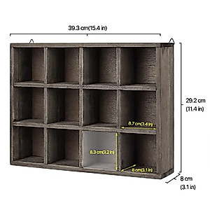 Flexzion Floating Shelf - Brown Wood Wall Mounted Freestanding Shelving Unit Wooden Wall Shelf 12 Compartment Slot Shadow Box, Showcase Display Organizer Shelf Vertical/Horizontal