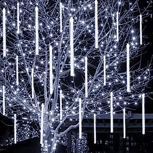 TAO XIANG QI 288 LED Christmas Lights Meteor Shower Rain Outdoor Decor, 8 Tube 12.2 Inch Waterproof Plug in Falling Fairy String Light Decoration Tree Holiday Party Home (Cool White)