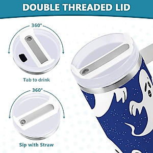 RPLIFE Whimsical Ghosts Deep Blue Stainless Steel Mug, Insulated Water Bottle with Straw, Tumblers for Women