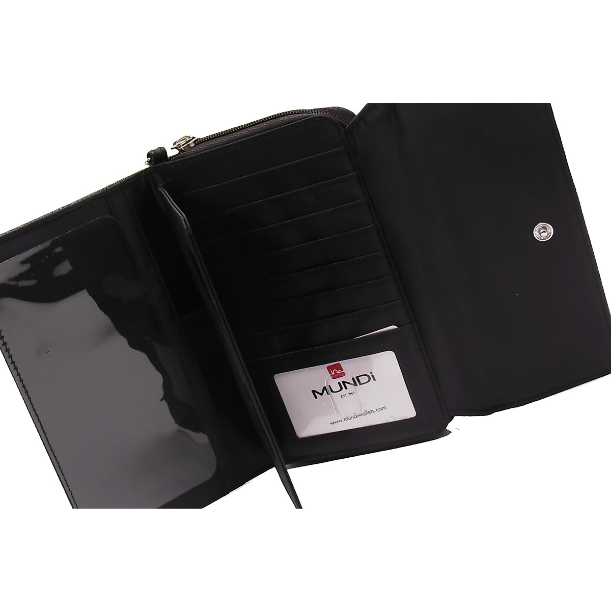 MUNDI Women's Faux Leather MY BIG FAT WALLET Flap RFID Clutch Ladies id694x (Black)