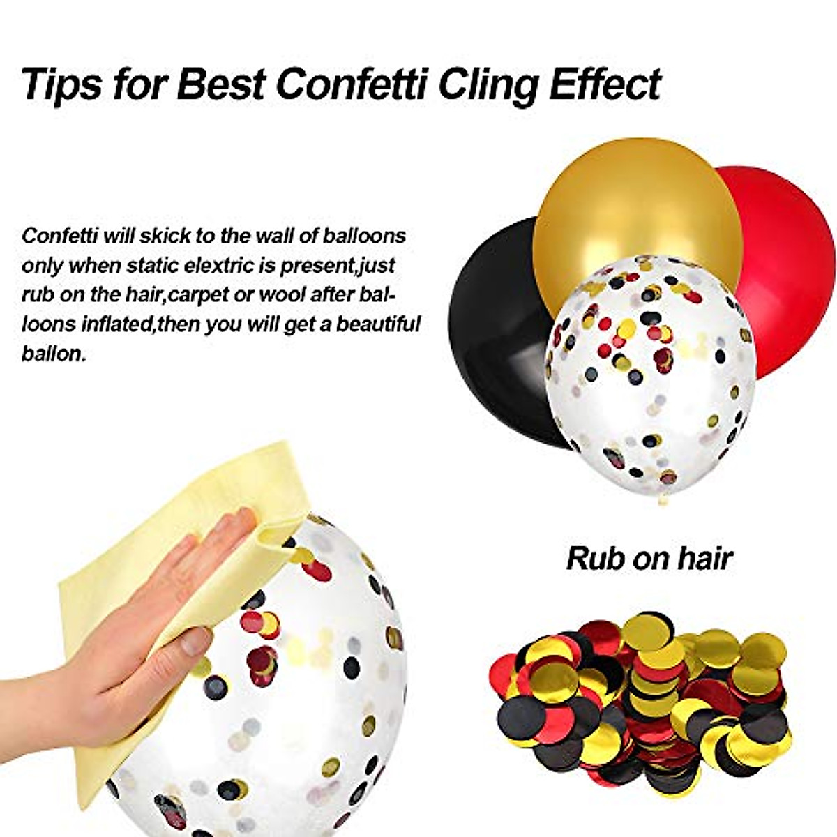 Red Black and Gold Confetti Balloons Kit,70pcs 12 inch Latex Balloons for Shower Wedding Christmas Halloween Valentine's Day Bachelorette Birthday Decorations,2 pcs Balloon Chain