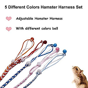 WoYous Hamster Harness 5 Pieces Adjustable Small Animal Bell Harness Rope Harness for Lead Walking Pet Gerbil, Rat, Mouse, Hamster Harness